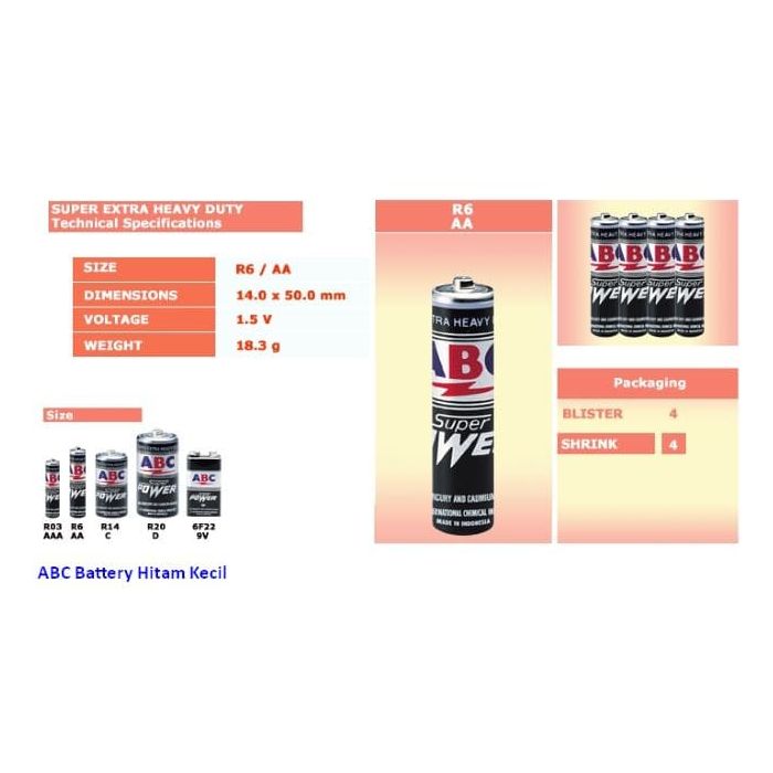 Jual batu baterai ABC Carbon Zinc Battery Super Power Kecil (R6/AA) di ...