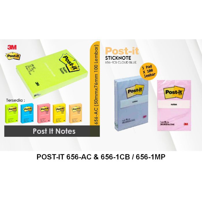 Perlengkapan Kantor 3M Post-it Sticky Note 656-1CB / 656-1MP / 656-ACMB ...